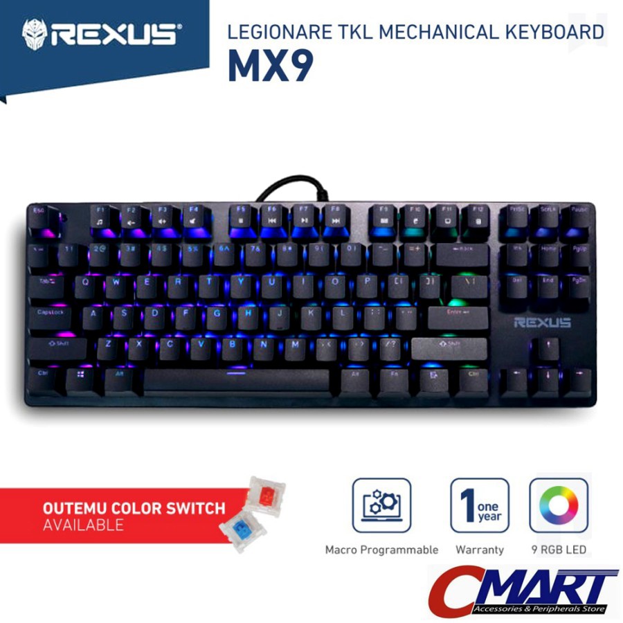 Jual Rexus MX9 TKL RGB Keyboard Gaming Mechanical Legionare - BLACK ...