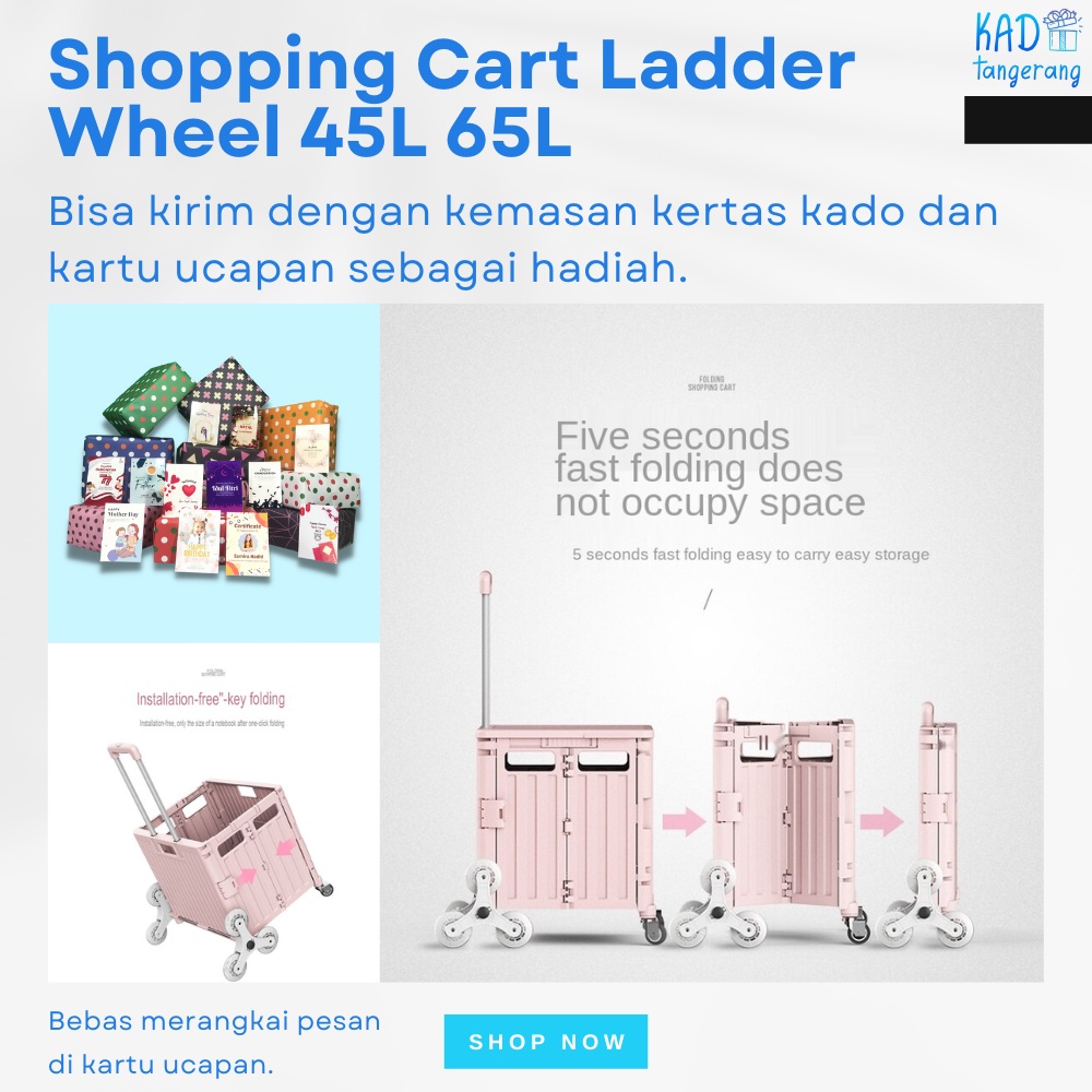 Jual Trolley Belanja Tangga 45L 65L Keranjang Pakaian Trolly Lipat Pet ...