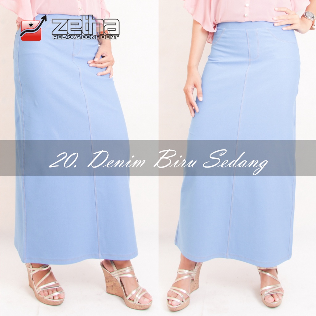 Jual [BISA COD] ROK ZETHA DENIM BIRU SEDANG / ROK MODEL A-LINE / ROK ZETHA PANJANG / ROK JEANS ...