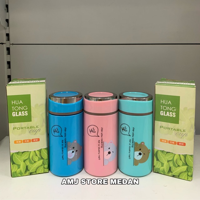 Jual BOTOL MINUM / TERMOS AIR DALAM KACA UNIK LUCU MOTIF BERUANG ...