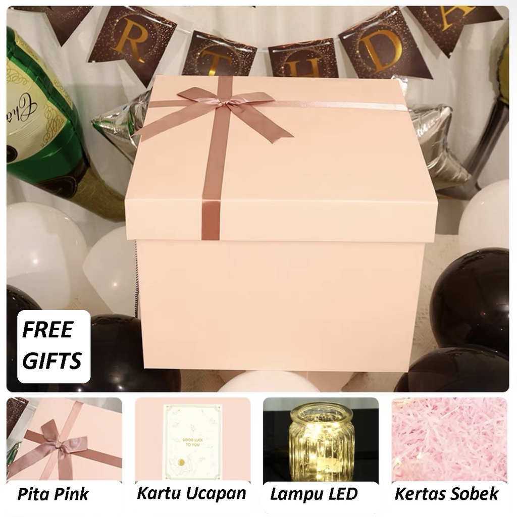Jual Kotak Kado Hadiah Box Persegi Pink Pita Cantik/ Hampers/ Gift Box ...