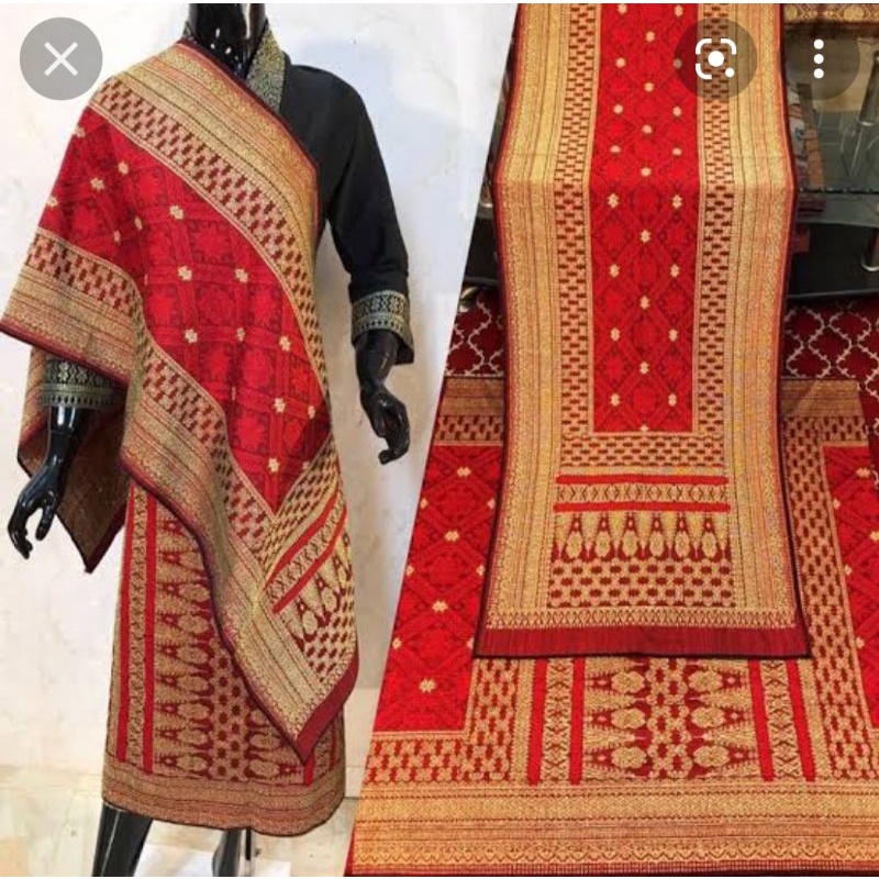 Jual songket bunga cina merah pengantin / songket palembang asli tenun ...