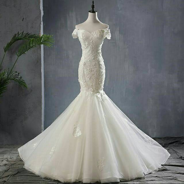 Jual Gaun pengantin gaun pesta pernikahan mermaid model off shoulder ...