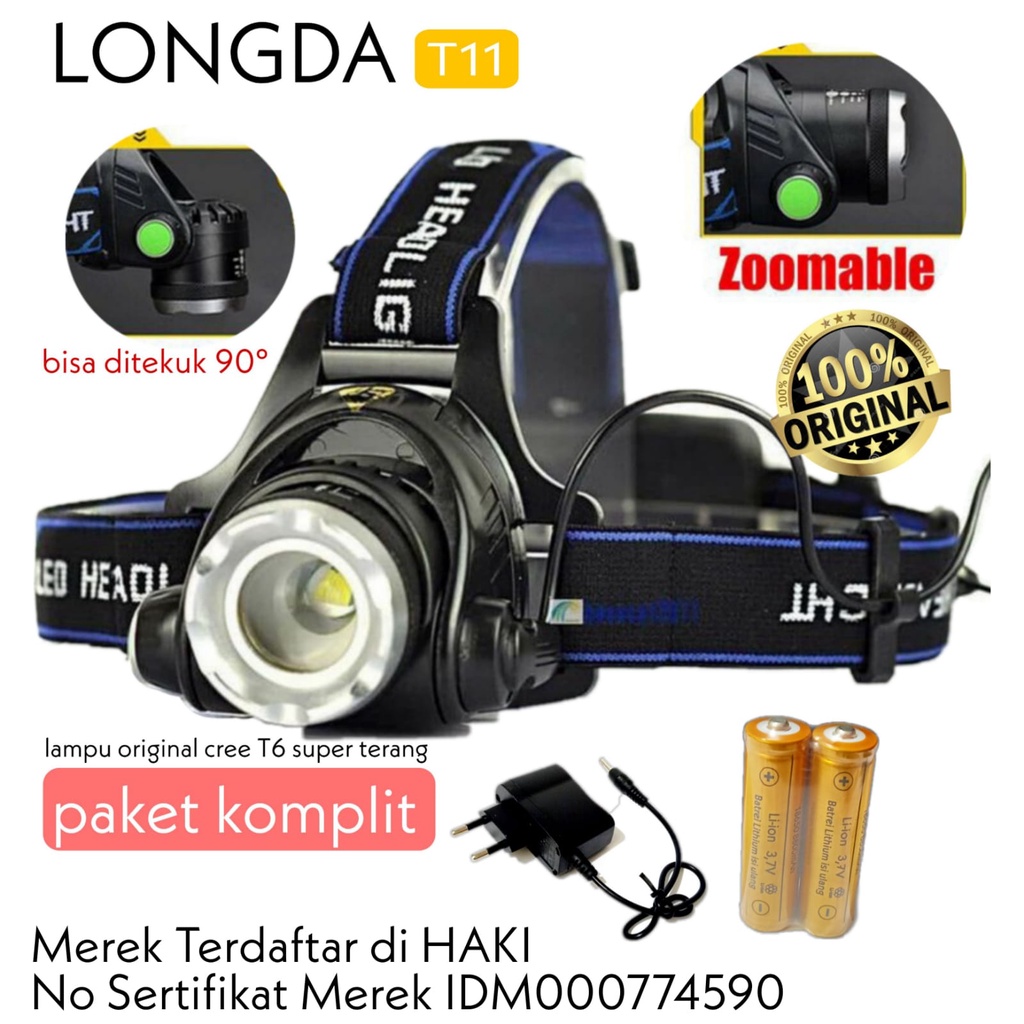 Jual SENTER KEPALA CAS HEAD LAMP LED CREE XML ORI LAMPU T6 HD LD T11 RECHARGEABLE | Shopee Indonesia