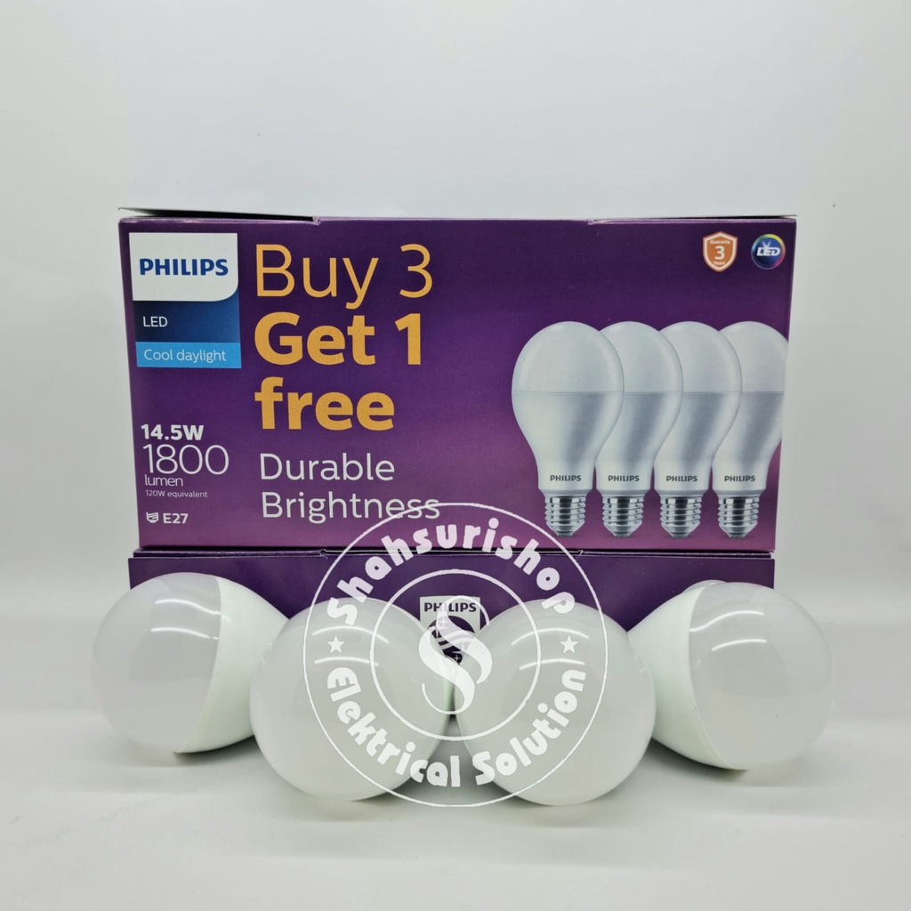 Jual PHILIPS LAMPU PAKET 3 GRATIS 1 14,5 WATT 14,5 W MULTI PACK LED ...