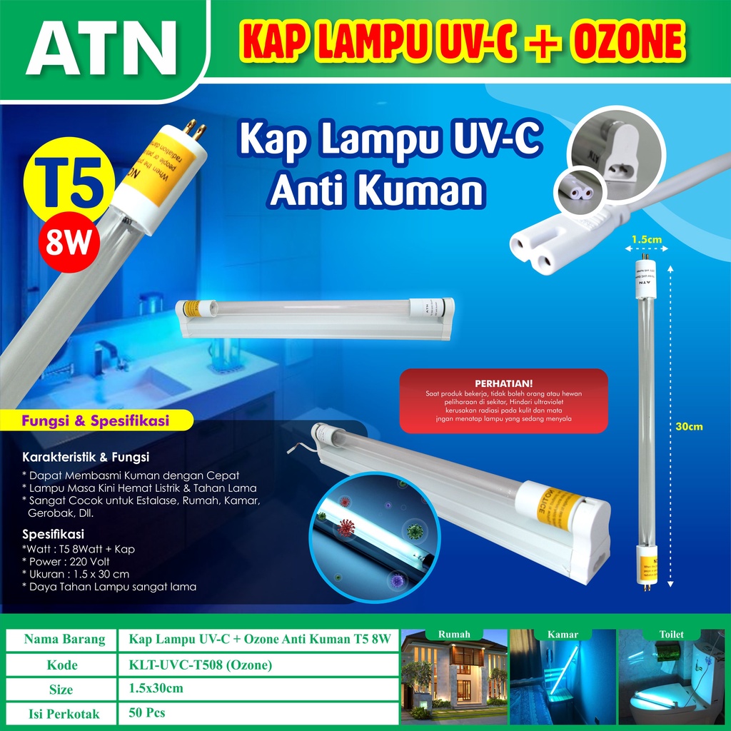 Jual COD-Lampu UVC Sterilizer OZON 8 watt T5 /UV Germicidal Disinfectan KAP SET SIAP PAKAI ...