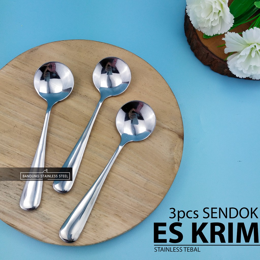 Jual 3pcs Sendok Bulat Stainless Tebal Sup Soup Spoon Es Krim Dessert ...