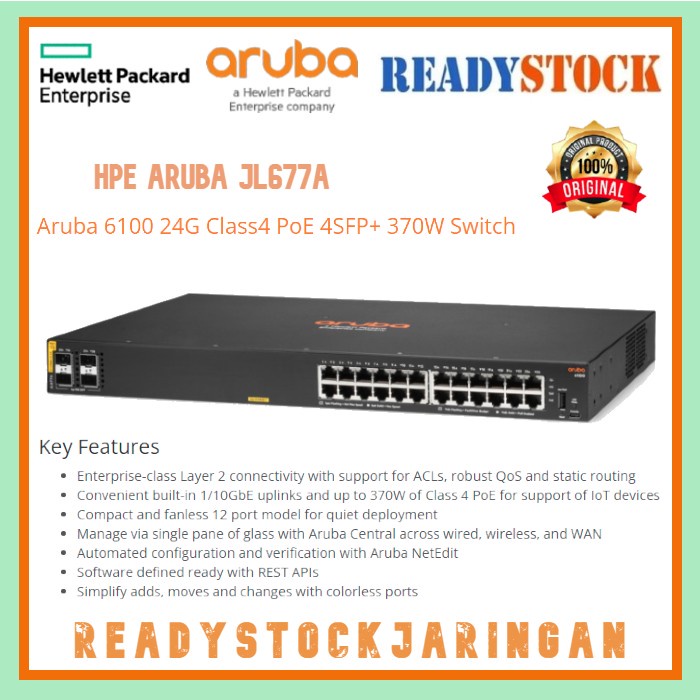 Jual HP Aruba JL677A CX6100 24G Class4 PoE 4SFP+ 370W Switch | Shopee ...