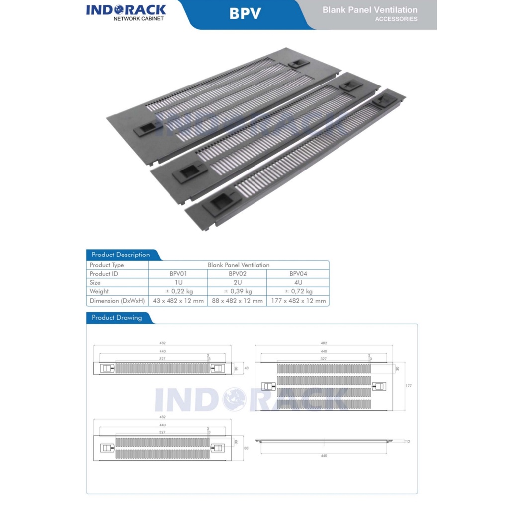 Jual BPV02 INDORACK BLANK PANEL VENTILATION 2U ACCESSORIES RACK SERVER ...
