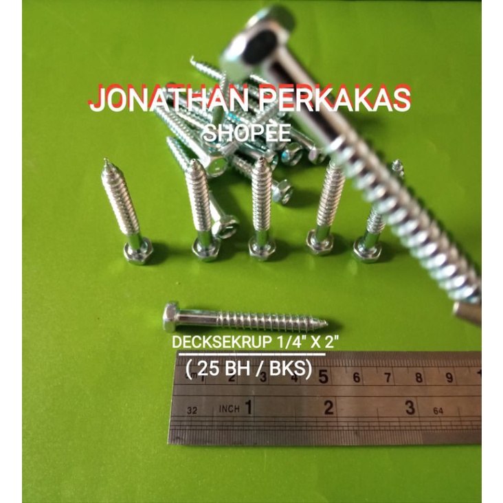 Jual sekrup kepala kunci 1/4" x2" (25bh) decksekrup 1/4" x2(25bh) lag ...
