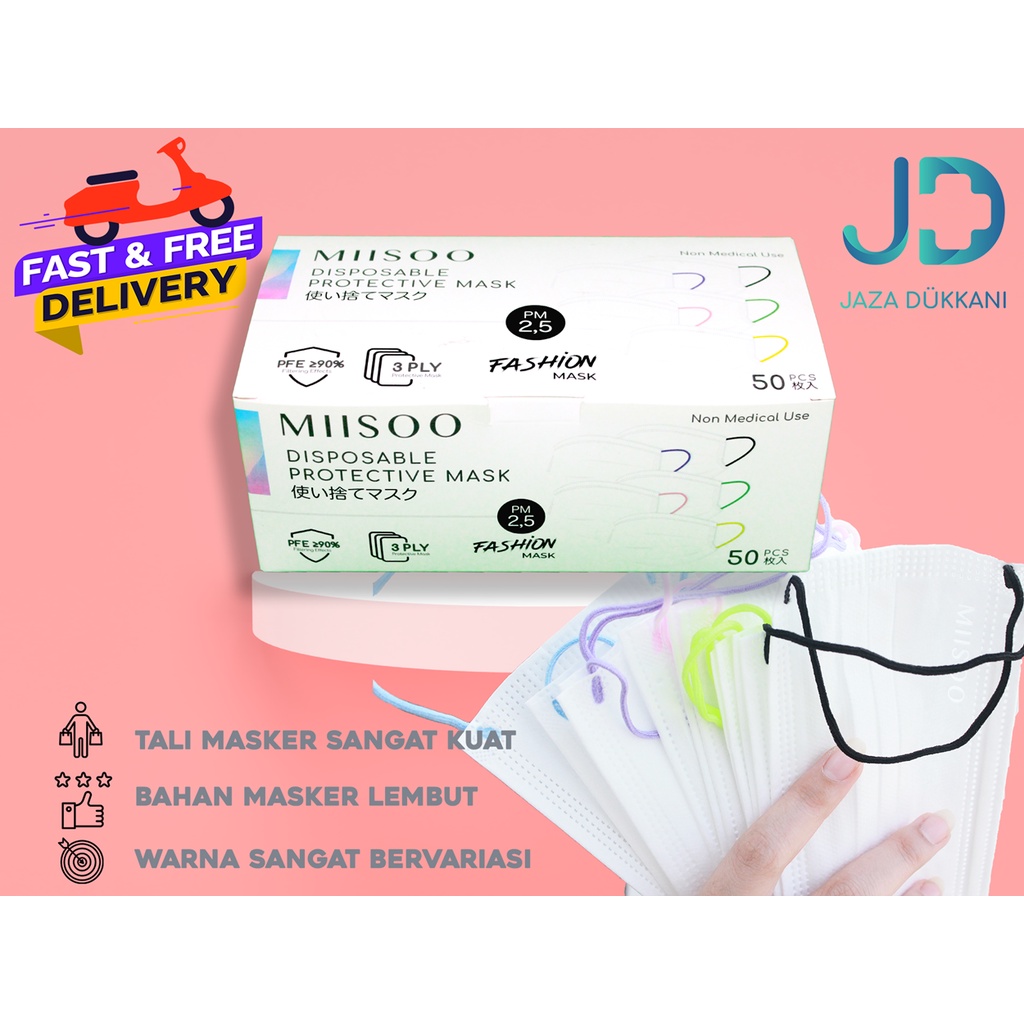 Jual Miisoo Masker 3-Ply Earloop (White Based) Miisoo Fashion Edition ...
