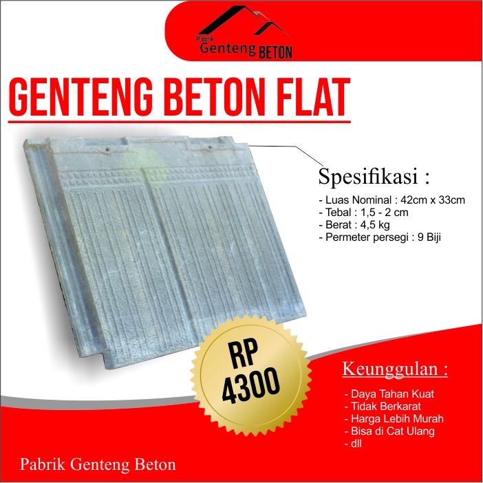 Jual Genteng Beton Flat Luas Nominal : 42cm x 33cm | Permeter persegi ...