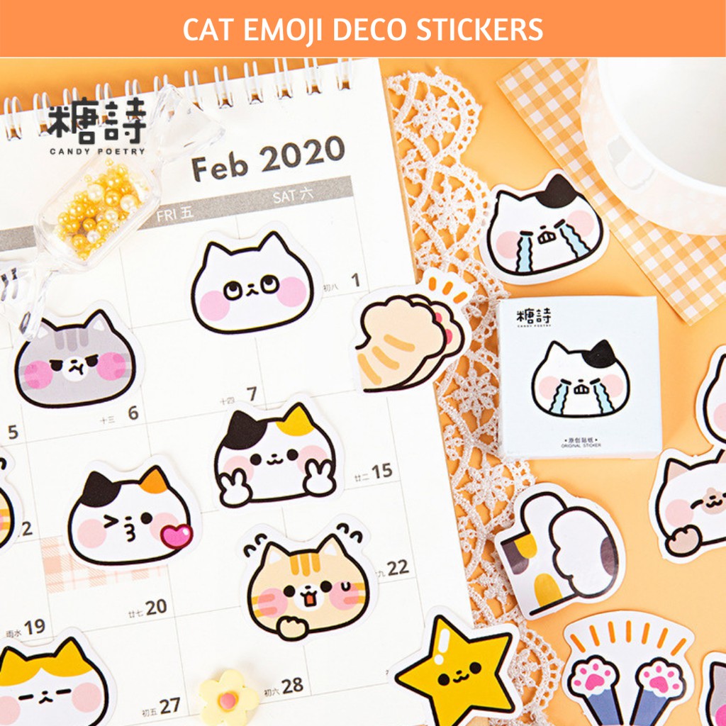 Jual Deco Sticker Cat Emoji Sticker 46 pcs Bujo Planner Stiker Kucing ...