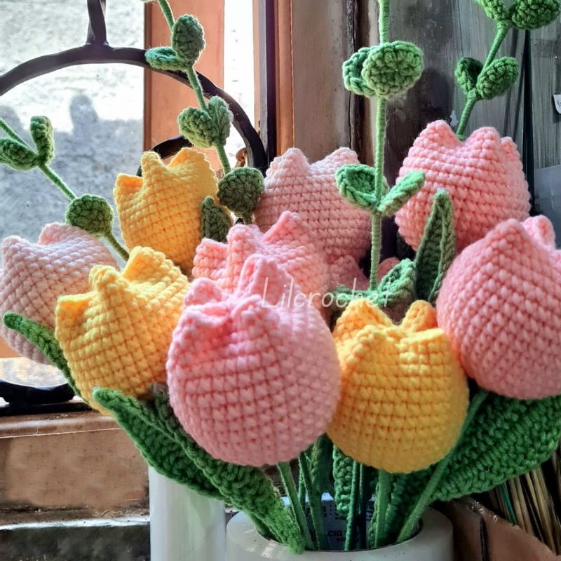 Jual Bunga Rajut Amigurumi Tulip crochet flower untuk bahan buket ...