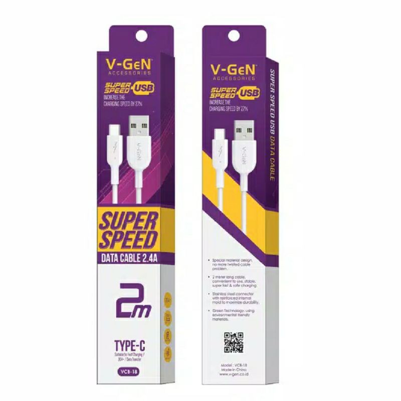Jual vgen vcb18 kabel type c 2meter / kabel type c 2 meter vgen / v-gen ...