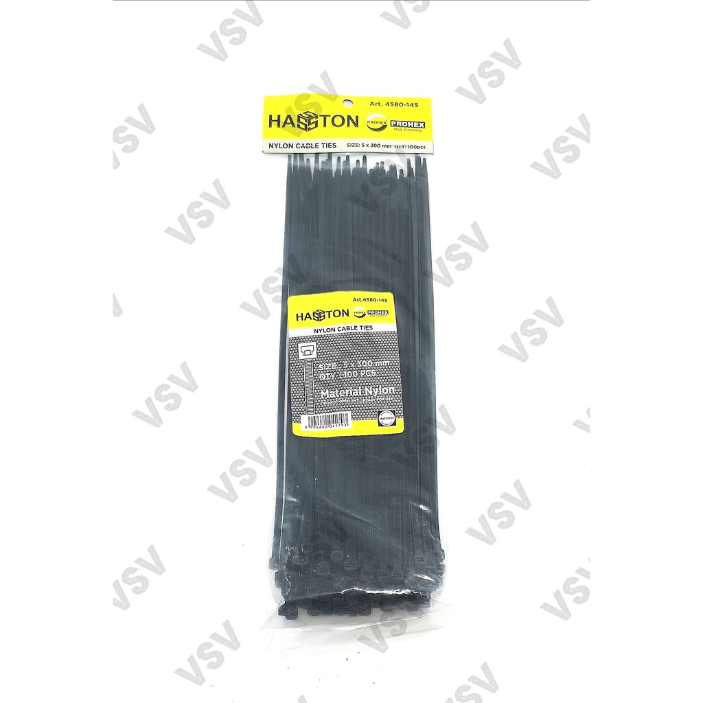 Jual Hasston Kabel ties 5x300mm Hitam 4580-145 Nylon Cable ties ...