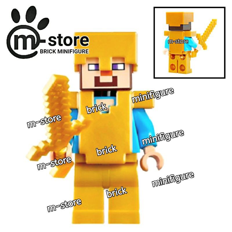 Jual brick steve in gold armor golden armour mini craft mini toy figure ...