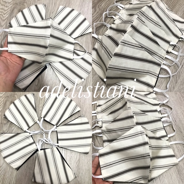 Jual masker kain 4 ply motif garis putih abu ( model earloop dan ...