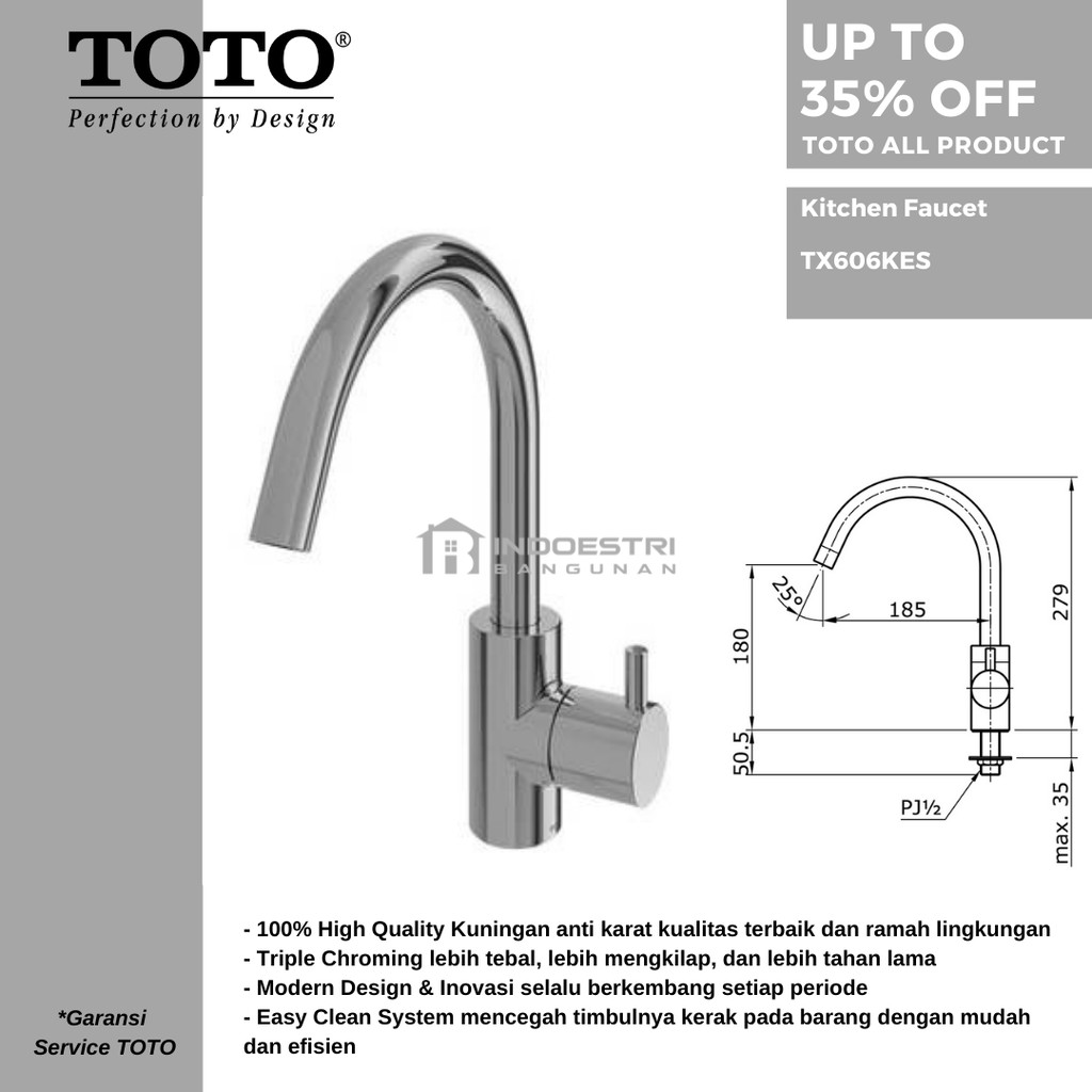 Jual Kran Sink TOTO TX606KES / Kran Cuci Piring TOTO TX 606 KES (Cold ...