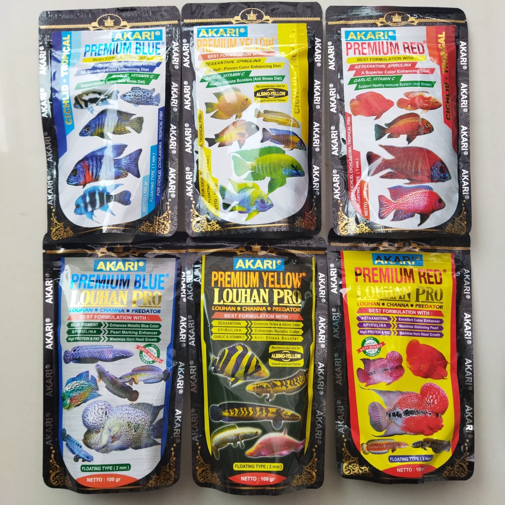 Jual Akari Premium red yellow blue CICHLID Tropical 100gr Pelet 1mm 2mm ...