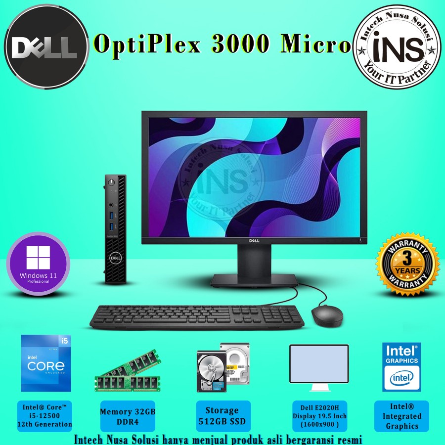 Jual PC DELL OptiPlex 3000 Micro i5-12500 32GB 512GB SSD WIN11PRO 3YR ...
