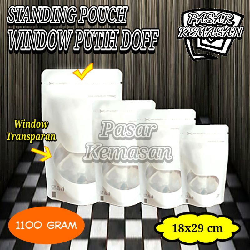 Jual STANDING POUCH WINDOW PUTIH DOFF 1100 GRAM ZIPPER KEMASAN KOPI ...