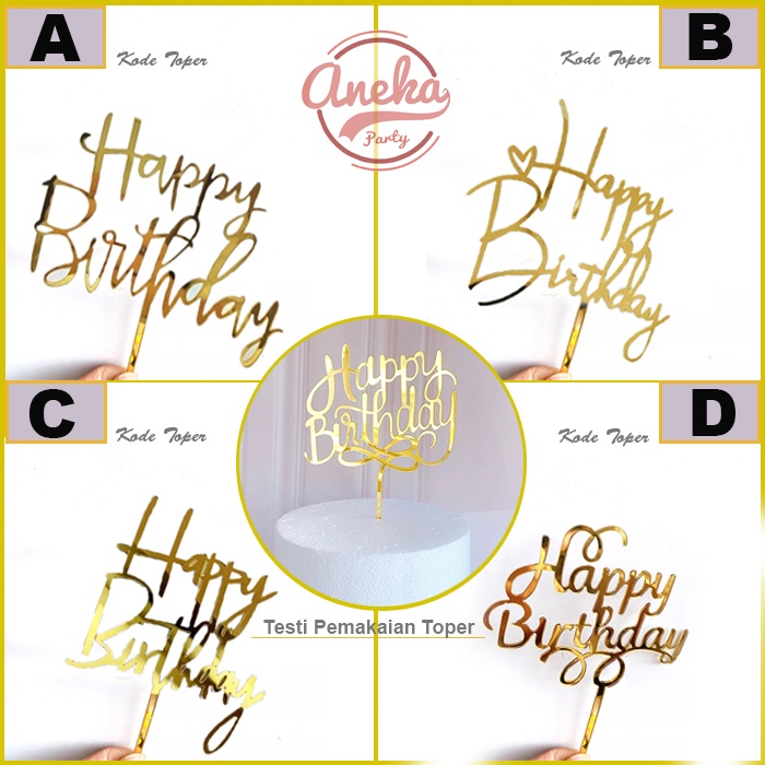 Jual Cake Topper HBD latin akrilik / Cake Topper Happy Birthday gold ...