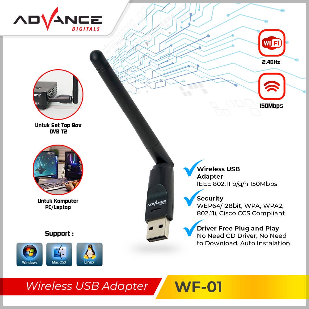 Jual Usb Dongle Wifi Adapter Receiver Komputer Advance Wf-01 (150 Mbps Antena) | Shopee Indonesia