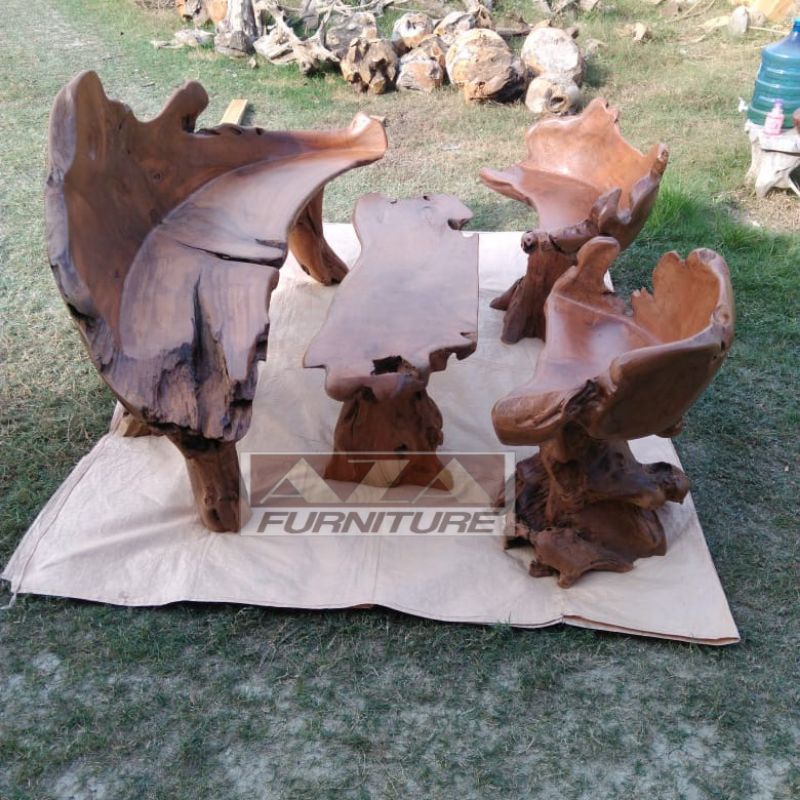 Jual Meja Kursi Taman atau Teras Satu Set Akar Kayu Jati | Shopee Indonesia