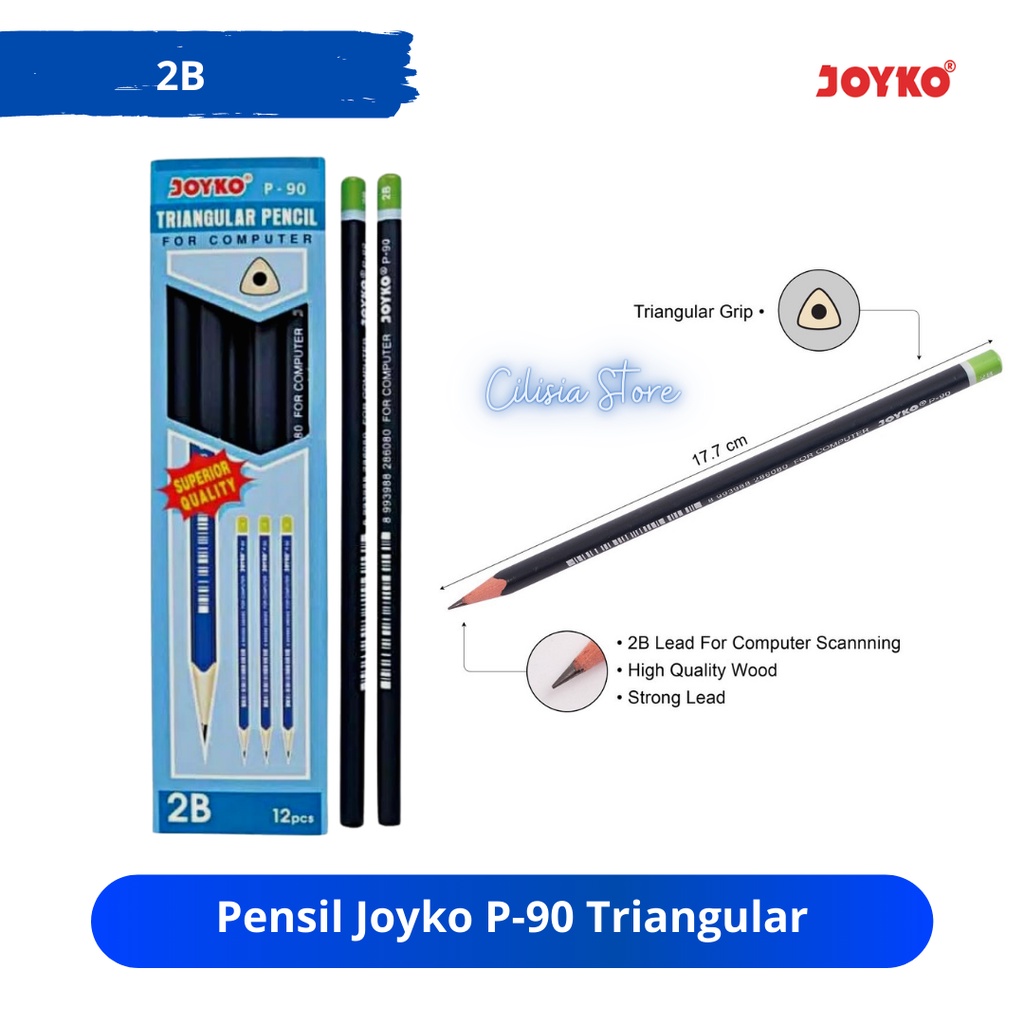 Jual Pensil 2B Joyko P-90 Triangular / Pensil Kayu / 2B / BOX Isi 12 ...