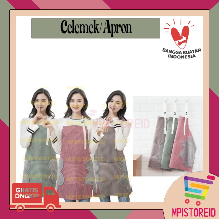 Jual Apron Celemek Masak Dapur Anti Air Kain Motif lucu Garis | Shopee ...