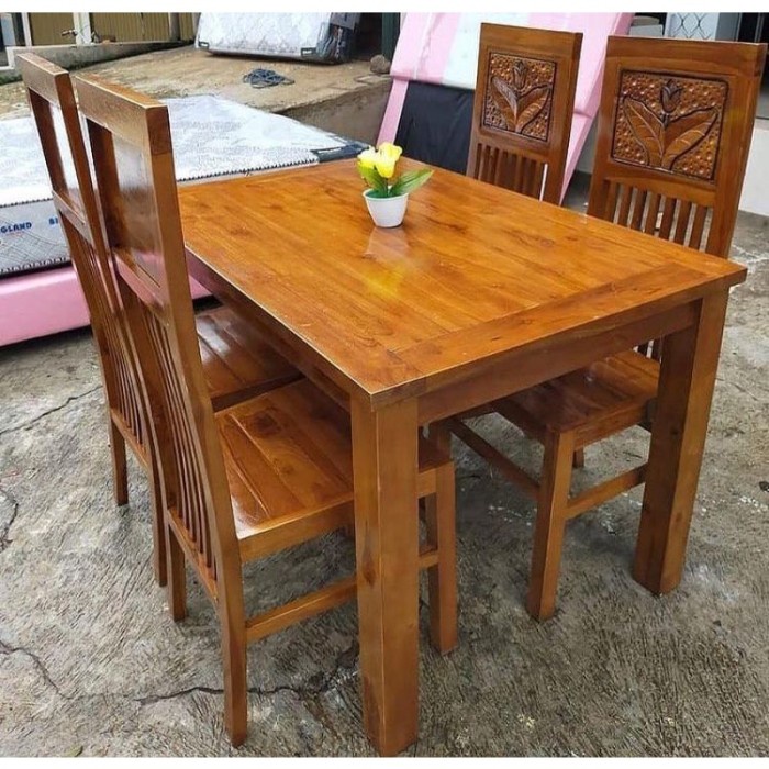 Jual Murah Meja makan simpel minimalis 4 kursi kayu jati Jepara | Shopee Indonesia