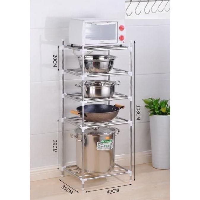 Jual Lemari Rak Besi Dapur Portable 5 Tingkat / Rak Panci Kuali BONUS ...