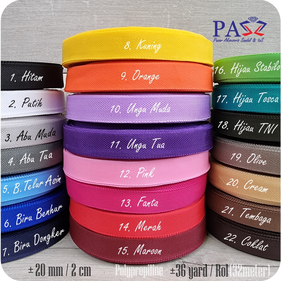 Jual Tali Webbing Pelipit / Bisban / PCR 2 cm 36 Yard/rol (32Meter ...
