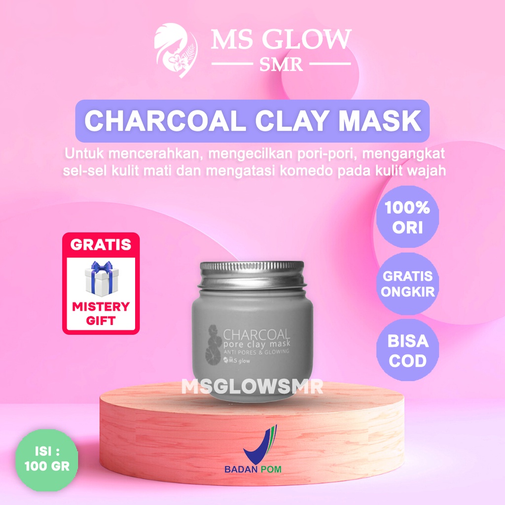 Jual Ms Glow Charcoal Clay Mask Original Untuk Mencerahkan, Mengecilkan ...