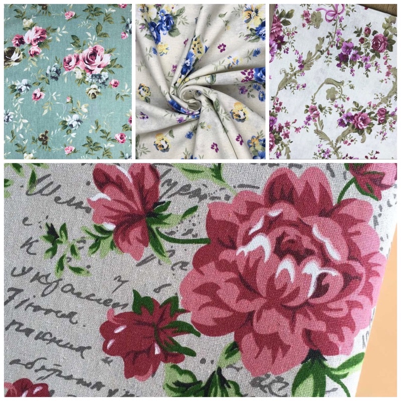 Jual Kain Kanvas Linen Motif Bunga/Handmade Fabric/ DIY Linen | Shopee ...