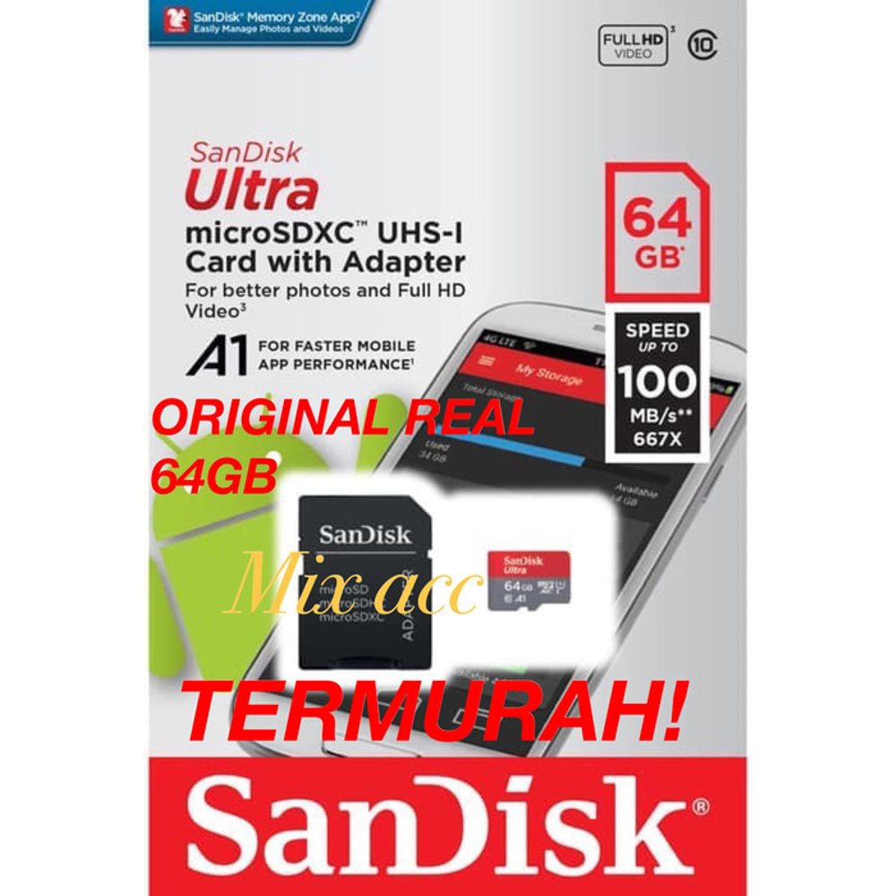 Jual SANDISK ULTRA MICROSD 64GB 100MB S CLASS 10 MICRO SD 64 GB 100 MBPS | Shopee Indonesia