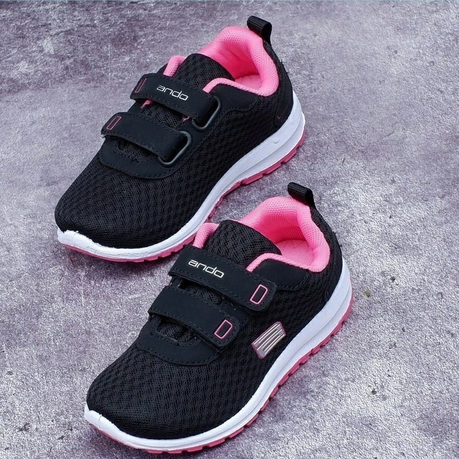 Jual SEPATU SEKOLAH ANAK PEREMPUAN ANDO ZORA HITAM PINK PAUD TK SD KETS ...