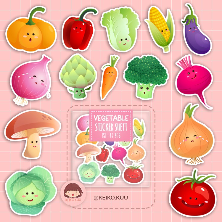 Jual STICKER KARAKTER SAYURAN LUCU MURAH AESTHETHIC ISI 18 pcs ...