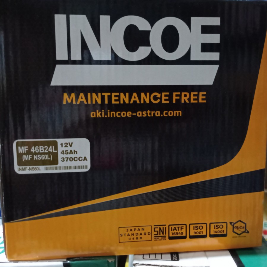 Jual Aki INCOE MF NS60L / 46B24L 12V - 45Ah Aki Mobil Ertiga March Evalia City Z Corolla Twin ...