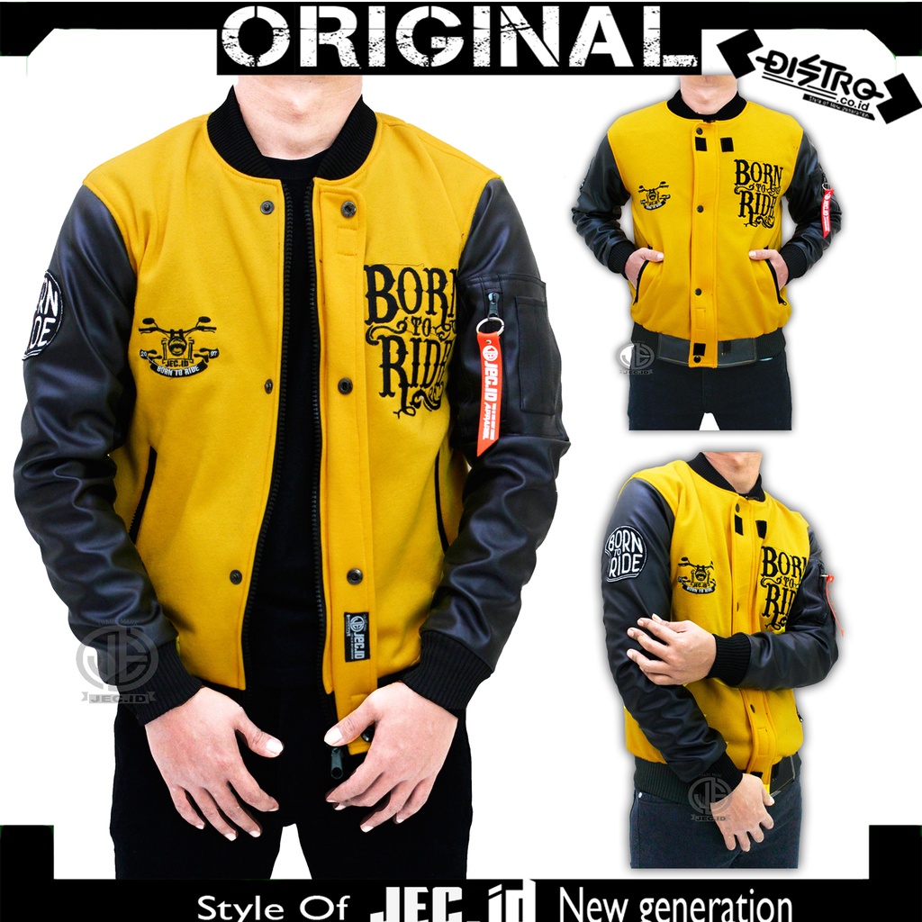 Jual Jaket Bomber Baseball Karlit Kuning Mix Hitam To Ride Varsity ...