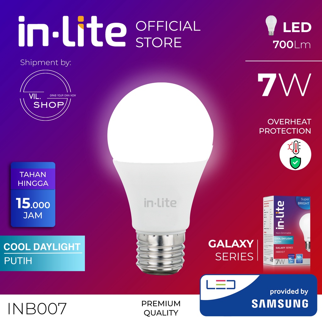 Jual BOLA LAMPU LED INLITE 7 WATT GALAXY SERIES INB007 ORIGINAL COOL ...