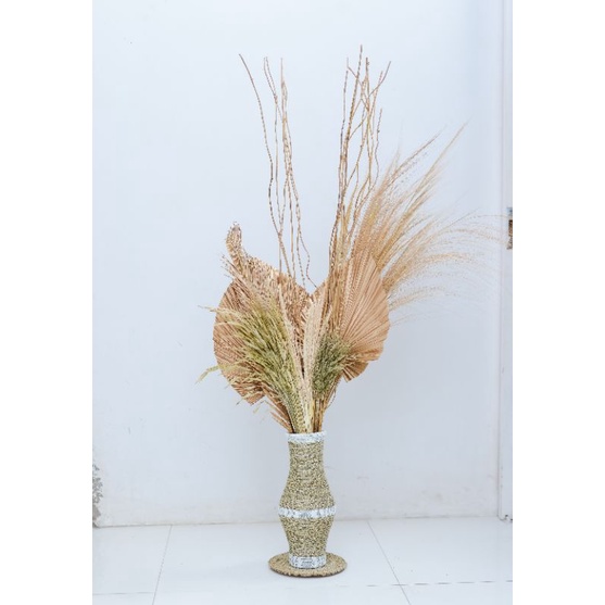 Jual Paket Lengkap bunga kering gold + vas guci dekorasi rustic ...