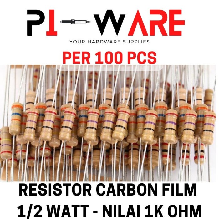 Jual Paket Isi 100 Pcs Resistor Carbon Film 1/2 0.5 Watt Nilai 1K 1000 ohm | Shopee Indonesia