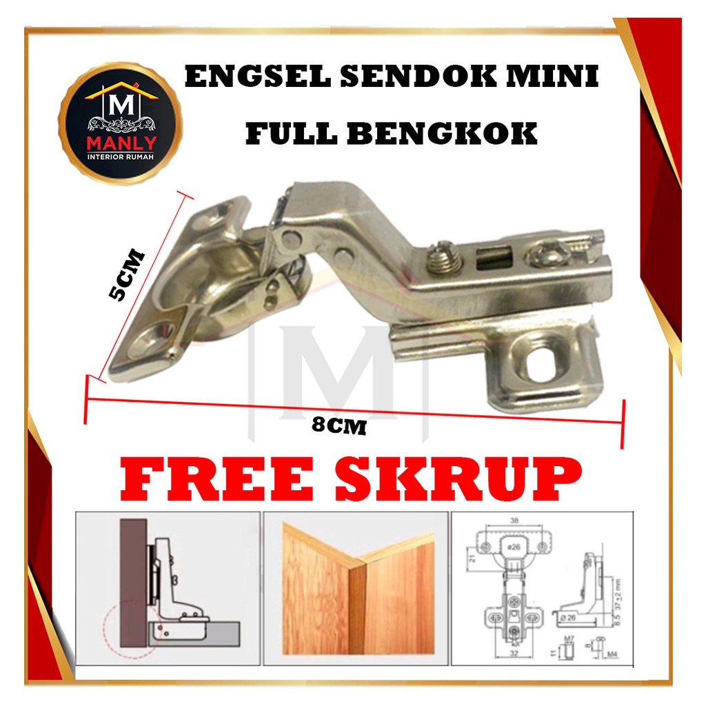 Jual Engsel Sendok Mini 26 mm isi (1 pcs) / Engsel Pintu Lemari Kecil ...