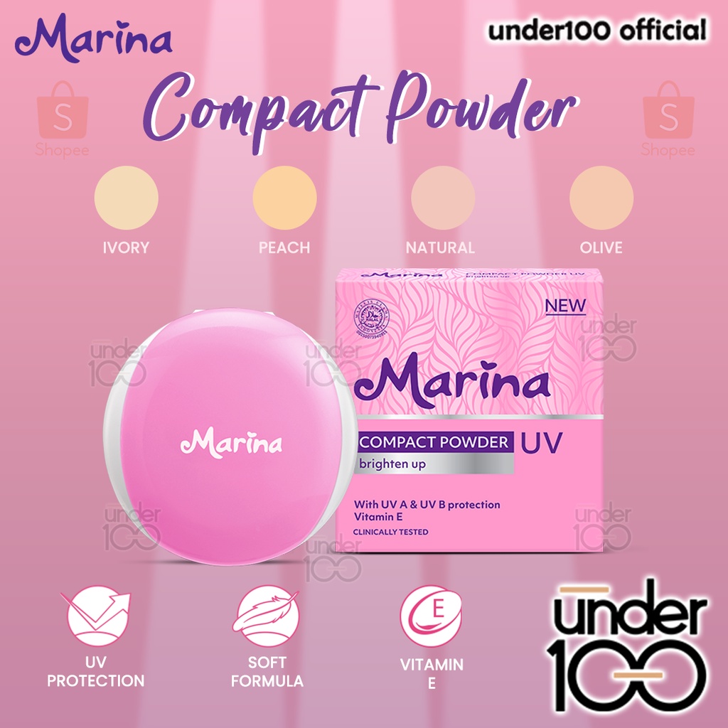 Jual UNDER100 MARINA Compact Powder UV Protection Brighten Up | Vitamin ...