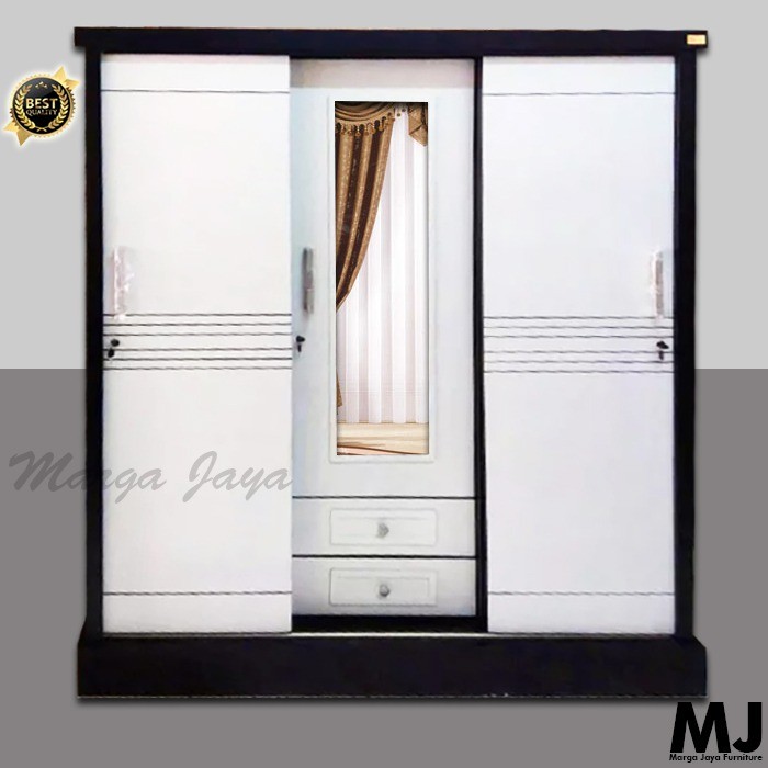 Jual Lemari Pakaian Putih Minimalis Besar 3 Pintu Sliding + Cermin dan Laci | Shopee Indonesia