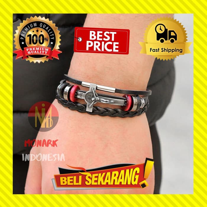Jual GELANG KULIT 3 IN 1 SALIB KRISTEN YESUS PRIA WANITA UNISEX COUPLE G67 | Shopee Indonesia