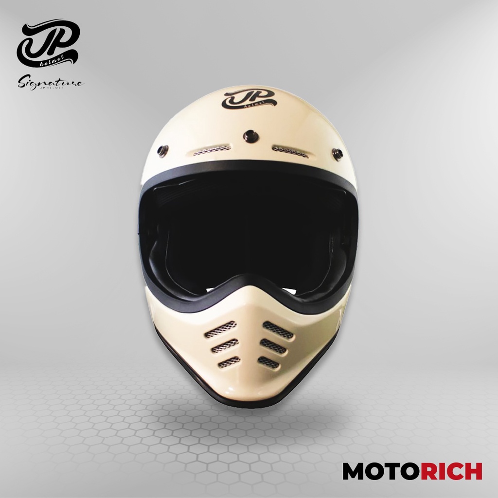 Jual MOTORICH Helm Cakil Retro JP Signature Solid CREAMGLOSSY Helm Full ...