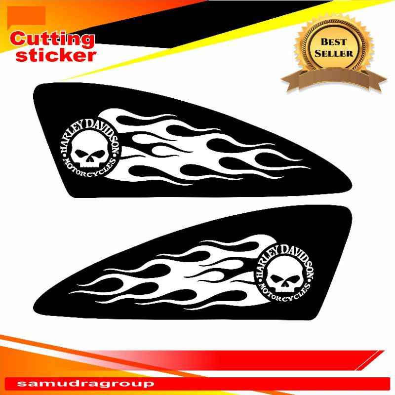 Jual Cutting sticker tanki motor harley davidson motorcycles fire 1set ...